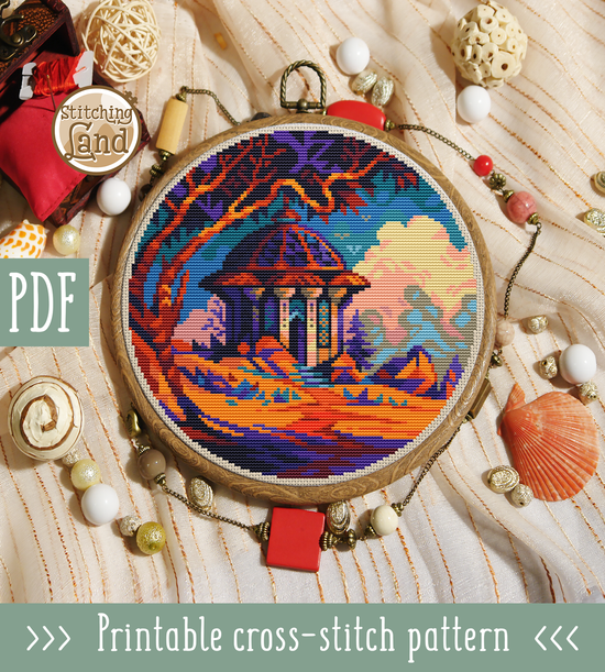 Ancient Temple Cross Stitch Pattern – Stitchingland