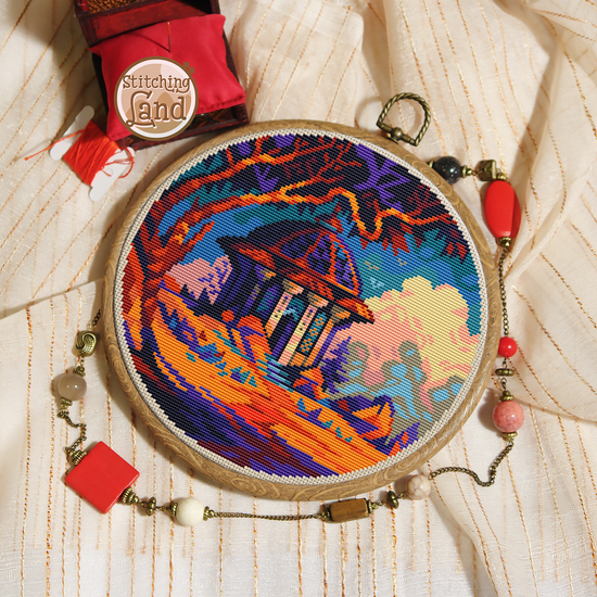 Ancient Temple Cross Stitch Pattern – Stitchingland